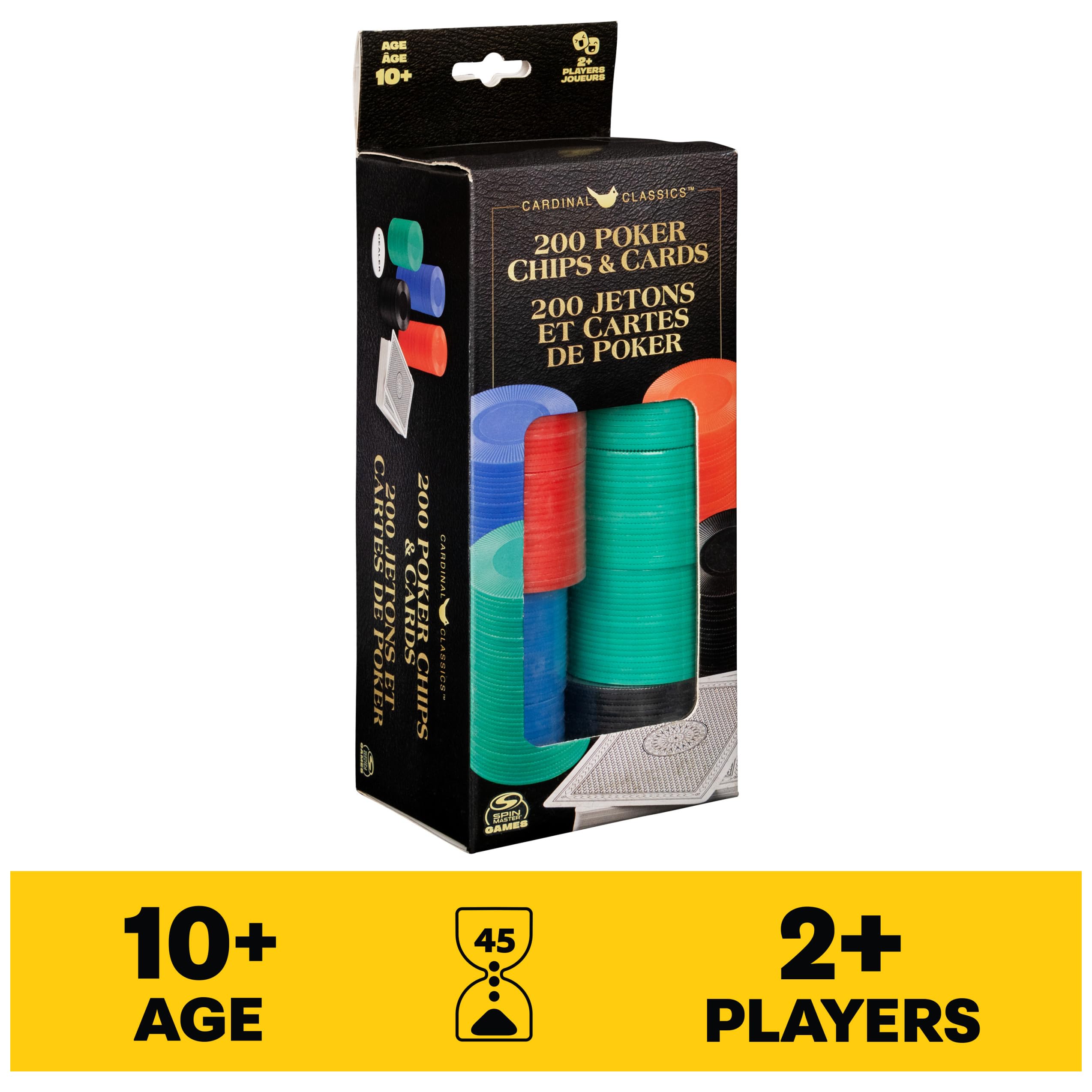 Cardinal Classics, 200 Poker Chips Set Playing Cards Deck Dealer Button Texas Hold ‘Em Classic Casino Table Game, for Adults and Kids Ages 10 and up