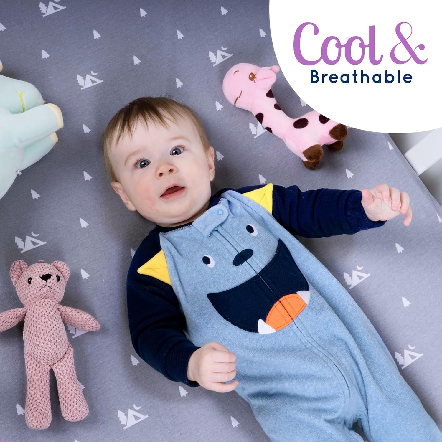 Fitted Unisex Crib Sheets (3 Pack) by GROW WILD - Jersey Knit Cotton Crib Sheets for Boys or Girls, 52” x 28” x 9” Crib Bedding Set (Woodland Gray and White)