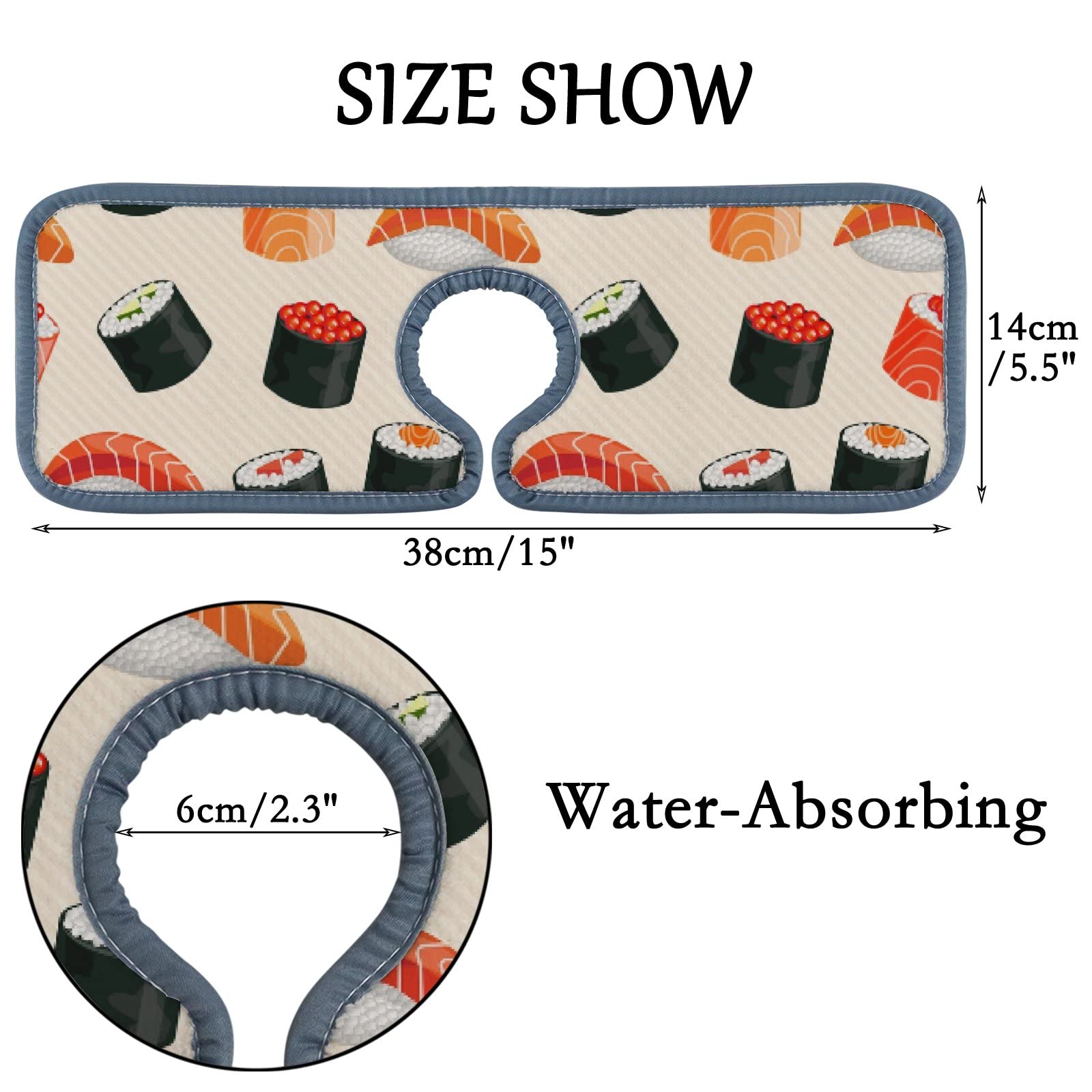 Absorbent Kitchen Faucet Mats 2 Pieces Sushi Delicious Print Faucet Sink Splash Guard Bathroom Counter and RV,Faucet Counter Sink Water Stains Preventer