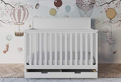 STORKCRAFT Homestead 5-in-1 Convertible Crib with Drawer (White) – GREENGUARD Gold Certified, Crib with Drawer Combo, Includes Nursery Storage Drawer, Converts to Toddler Bed and Full-Size Bed