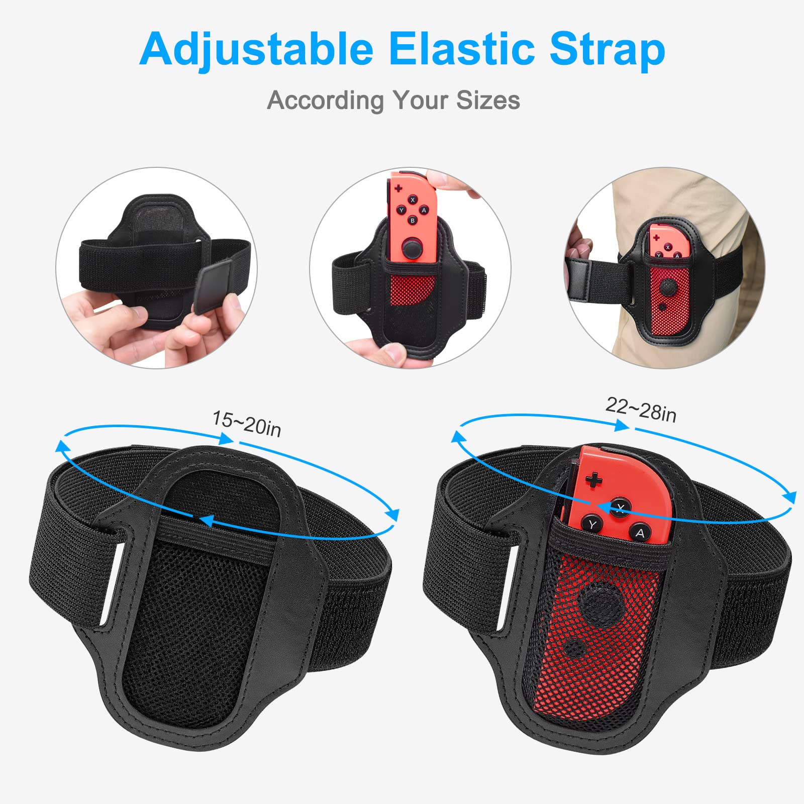 4 Pack Leg Straps for Switch Sports and Switch Ring Fit Adventure, GORIXER Adjustable Elastic Strap with 2 Size for Adults and Kids Compatible with Ring Fit Adventure Switch & Switch Sports