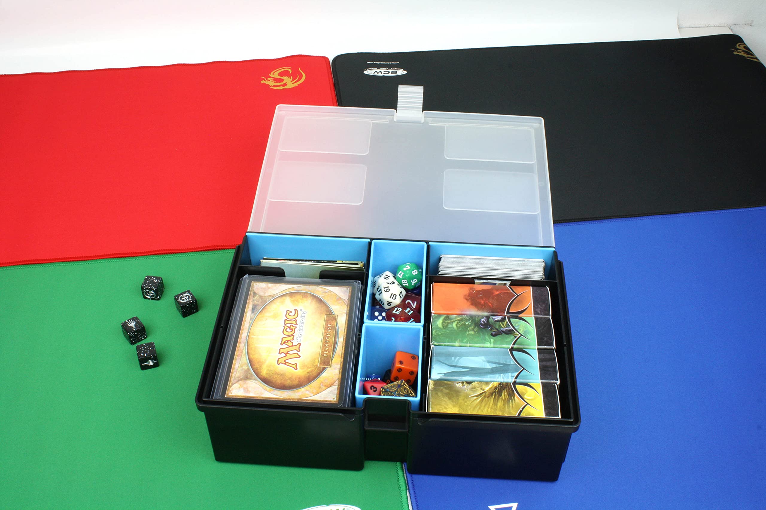 BCW Prime X4 XL Gaming Box | Playing Card Storage Box for Decks and Game Accessories, Includes Removable Dividers and Dice Trays | Trading Card Storage Box for Gaming | Pokemon, MTG, Naruto Cards