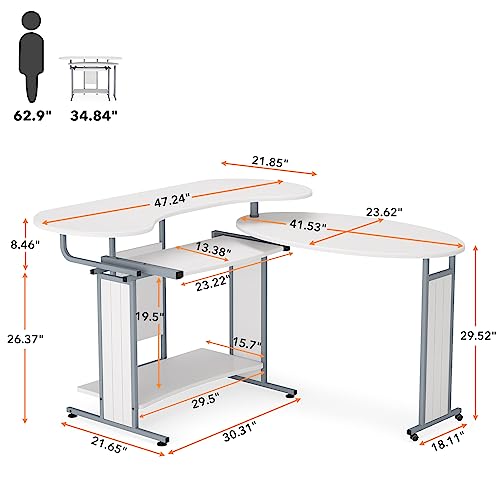 LITTLE TREE L-Shaped Computer Desk, Rotating Corner Desk & Modern Office Study Workstation, for Home Office or Living Room (White)