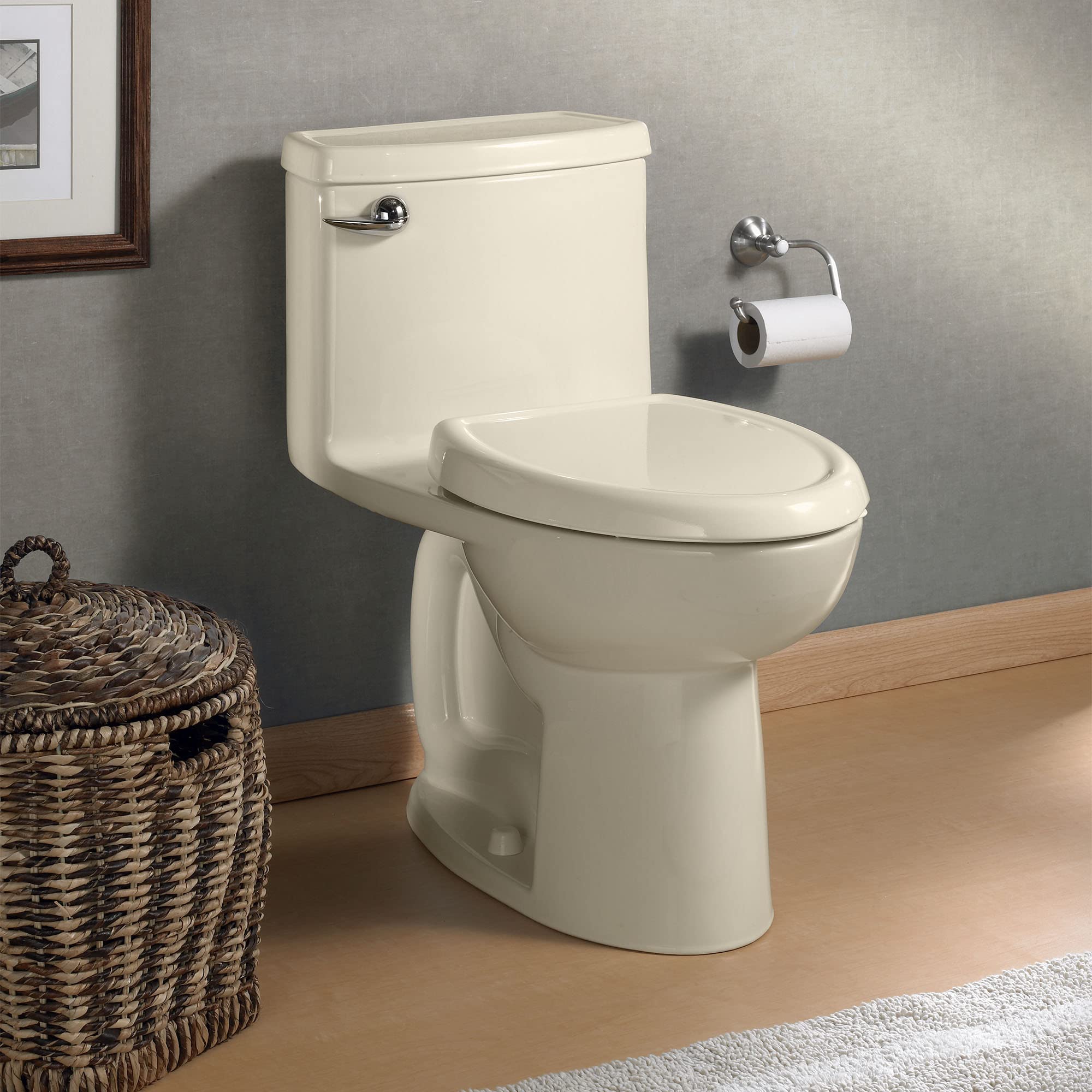 American Standard 612AA001.020 Compact Cadet 3, One-Piece Toilet with Slow-Close Seat and Wax Ring, Elongated Front, Left-Hand Flush, White, 1.28 gpf