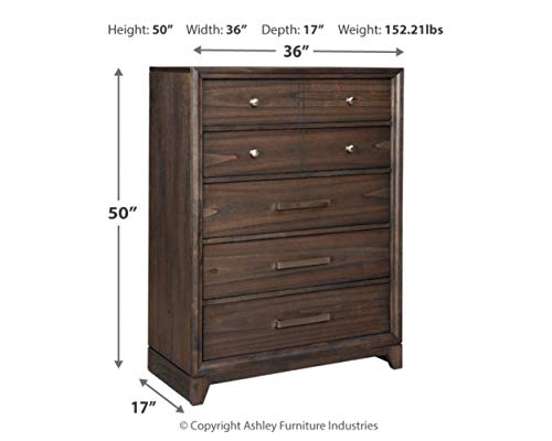 Signature Design by Ashley Brueban Transitional Contemporary 5 Drawer Chest with Dovetail Construction, Chestnut Brown