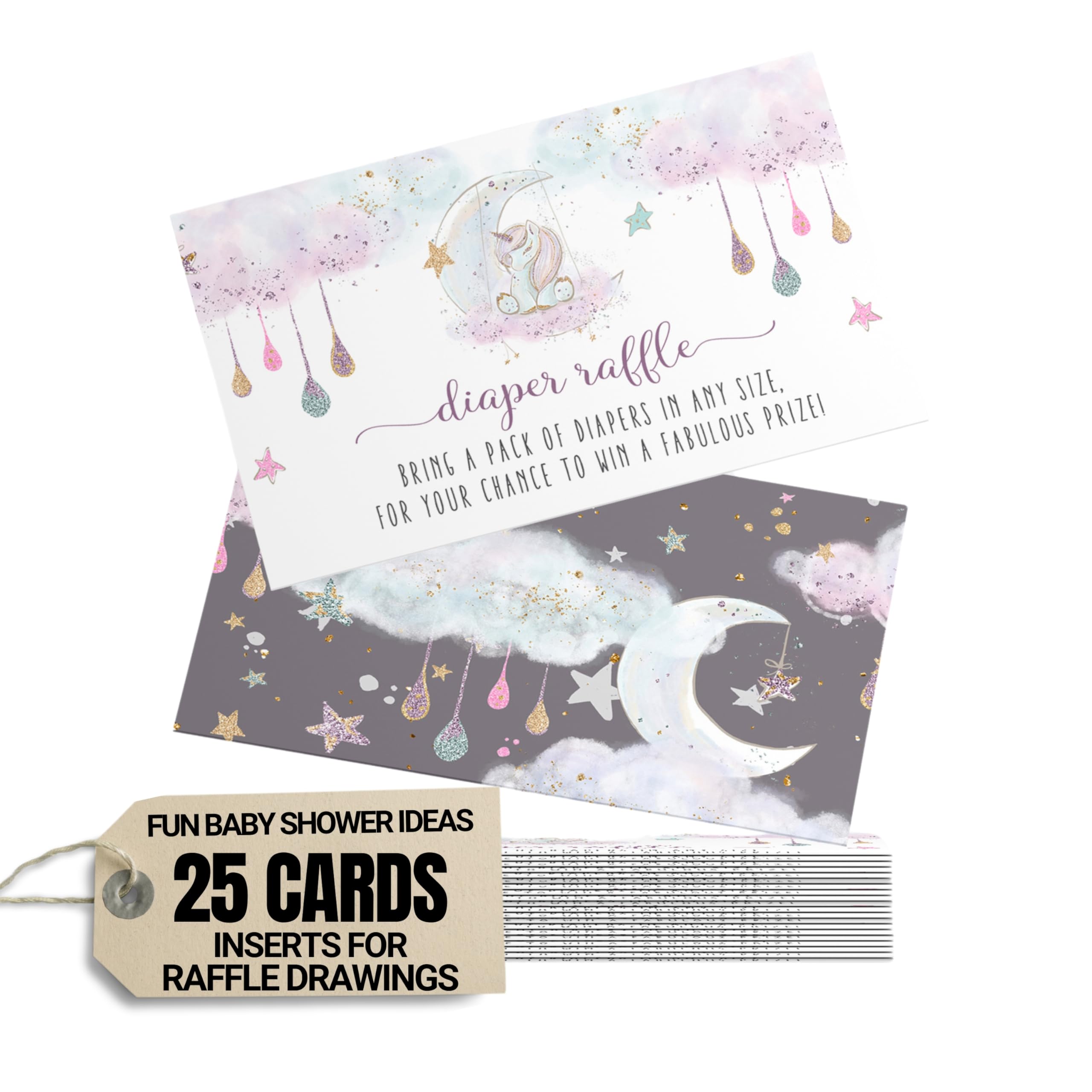 Unicorn Diaper Raffle Tickets, Girls Baby Shower Games for Prizes, Baby Shower Diaper Raffle Invitation Insert Cards, 25 Pack