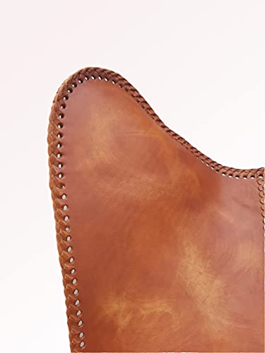 Classy Handmade Leather Living Room Chairs-Butterfly Chair Tan Side Hand Stitch Leather Butterfly Chair-Handmade with Powder Coated Folding Iron Frame (Cover with Folding Frame)