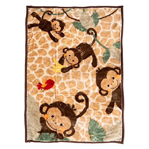 Fleece Plush Soft Throw Blanket - Lightweight Crib Blanket for Baby Bed Lounger - Fuzzy Warm Cozy Toddler Blanket for Daycare Preschool Naptime, 43" X 30" (Playing Monkey)