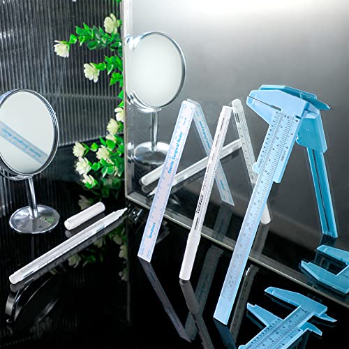 6 Pieces Eyebrow Tools 2 Pieces Eyebrow Measuring Ruler 2 Pieces Microblading White Marker Pen with Paper Ruler Skin Marker Eyebrow Permanent Makeup Position Mark Tools for Eyebrow Lips Skin