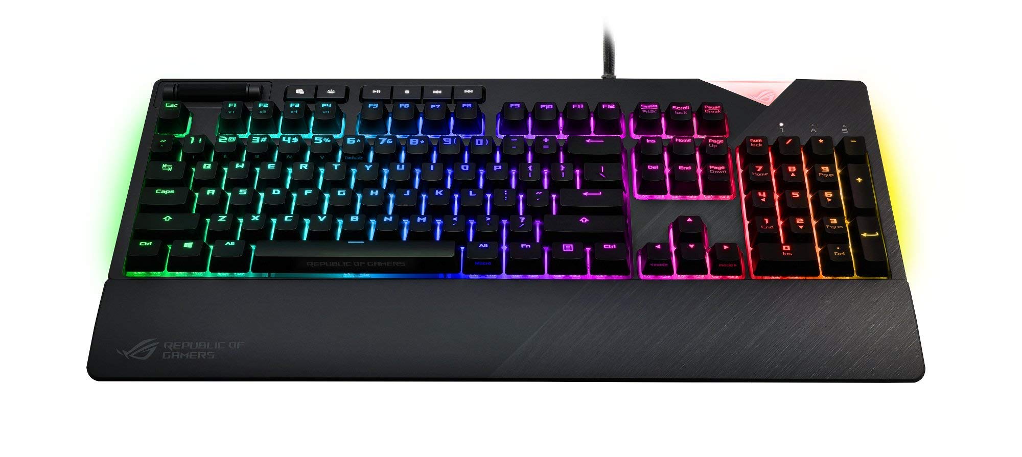 ASUS ROG Strix Flare (Cherry MX Red) Aura Sync RGB Mechanical Gaming Keyboard with Switches, Customizable Badge, USB Pass Through and Media Controls (Renewed)