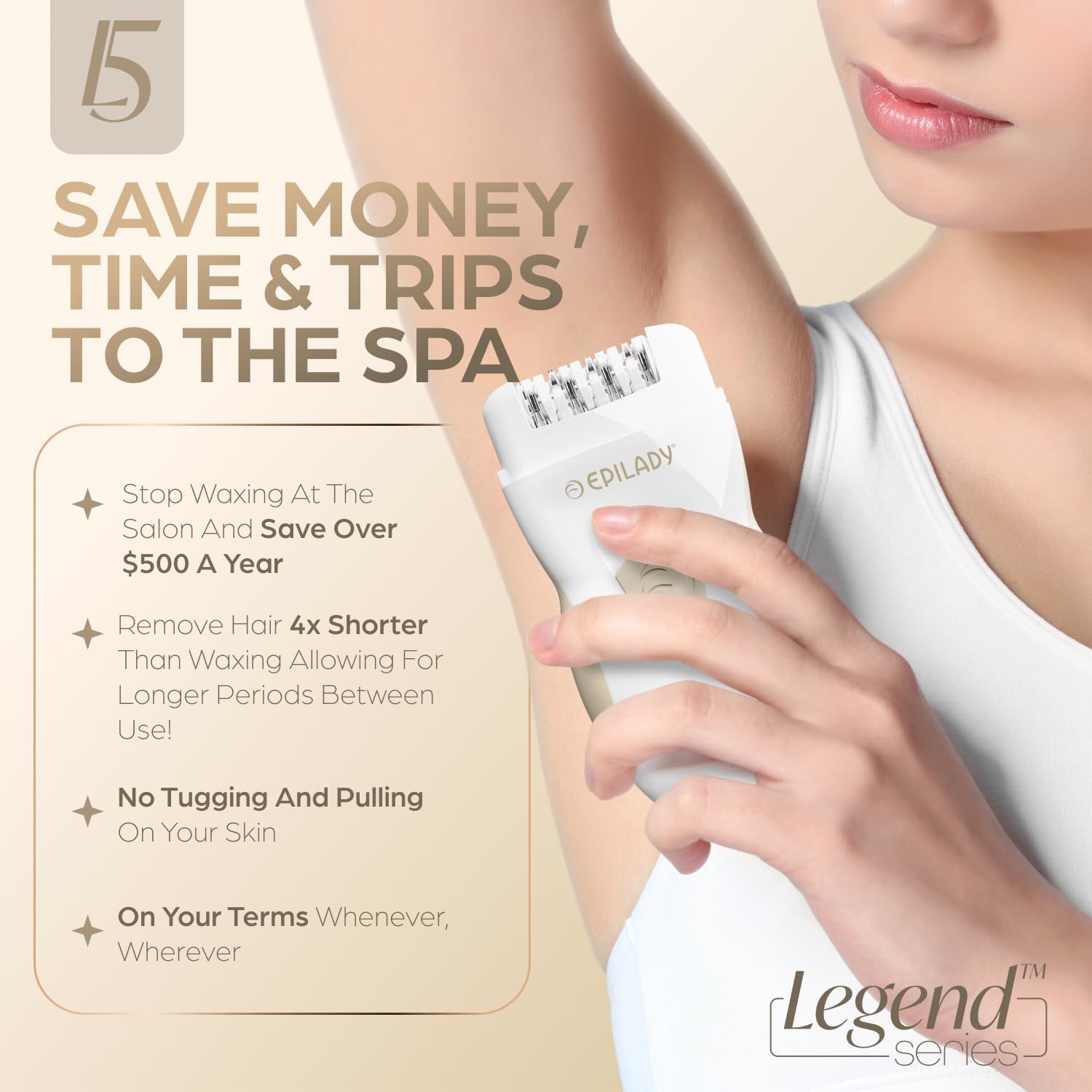 Epilady Legend 5 Rechargeable Epilator, 56 Tweezers, Dual Speed, Full-Body Epilator for Women, Auto Shut Off, Travel Case, Cleaning Brush