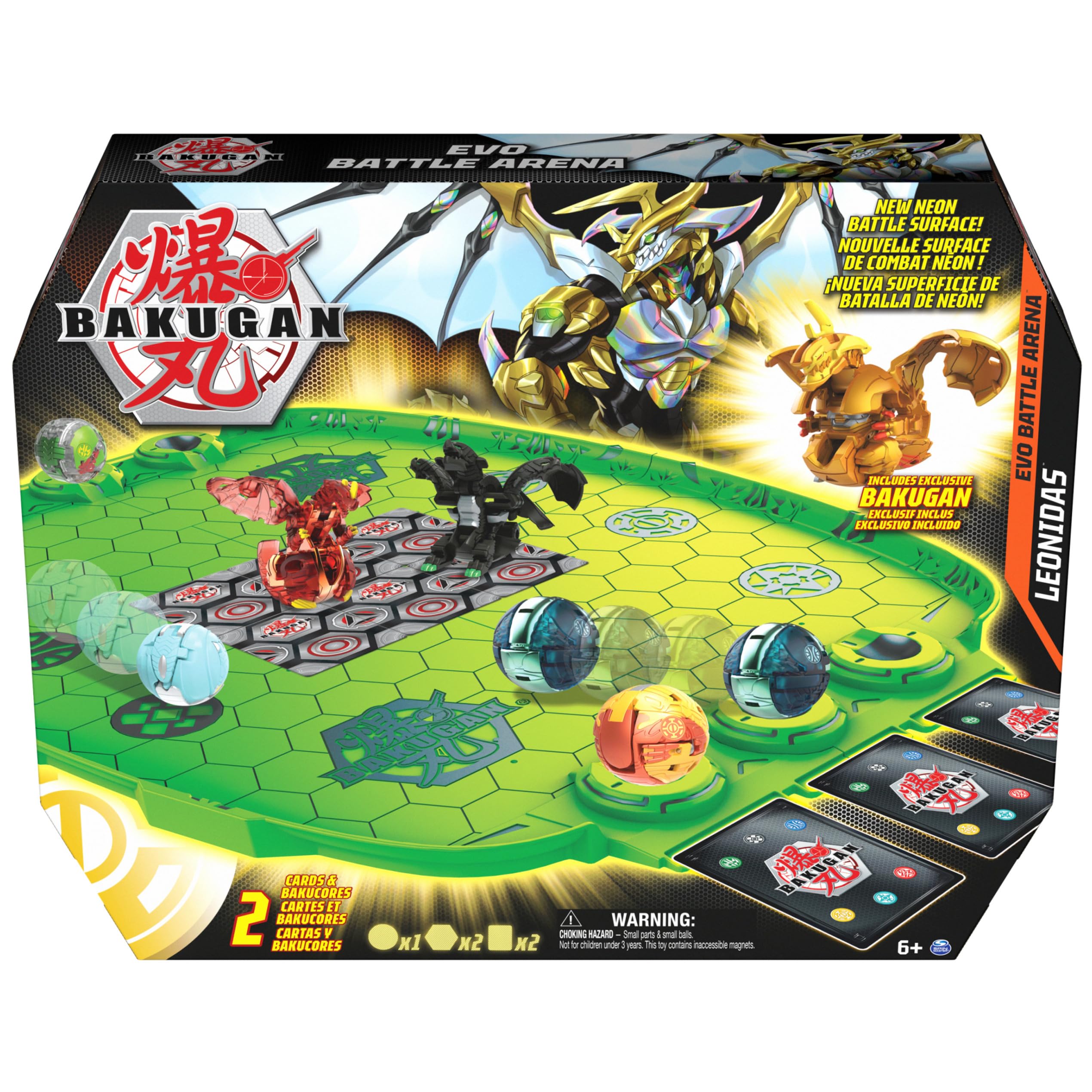 Bakugan Evo Battle Arena, Includes Exclusive Leonidas Bakugan, 2 Cards and BakuCores, Neon Game Board for Bakugan Collectibles, Ages 6 and Up