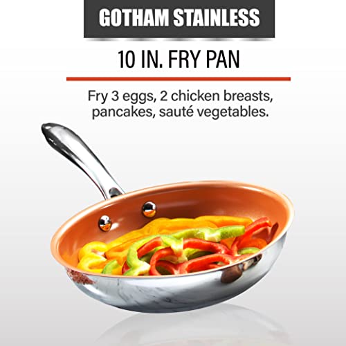 Gotham Steel Stainless Steel Premium 10β Frying Pan, Triple Ply Reinforced with Super Nonstick Ti- Cerama Copper Coating and Induction Capable Encapsulated Bottom β Dishwasher Safe