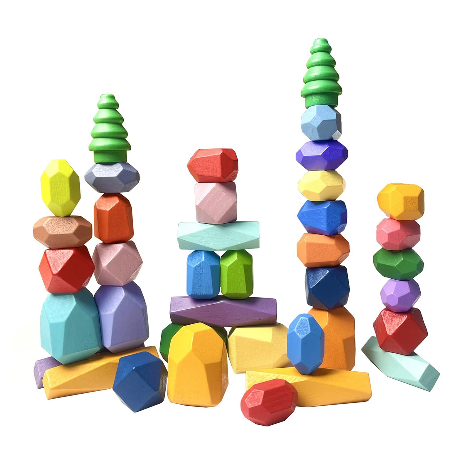 38 Pcs Wooden Stacking Stones Balancing Set: Montessori Educational Toy for Pre-School, Children's Building Blocks Game, Suitable for Boys and Girls