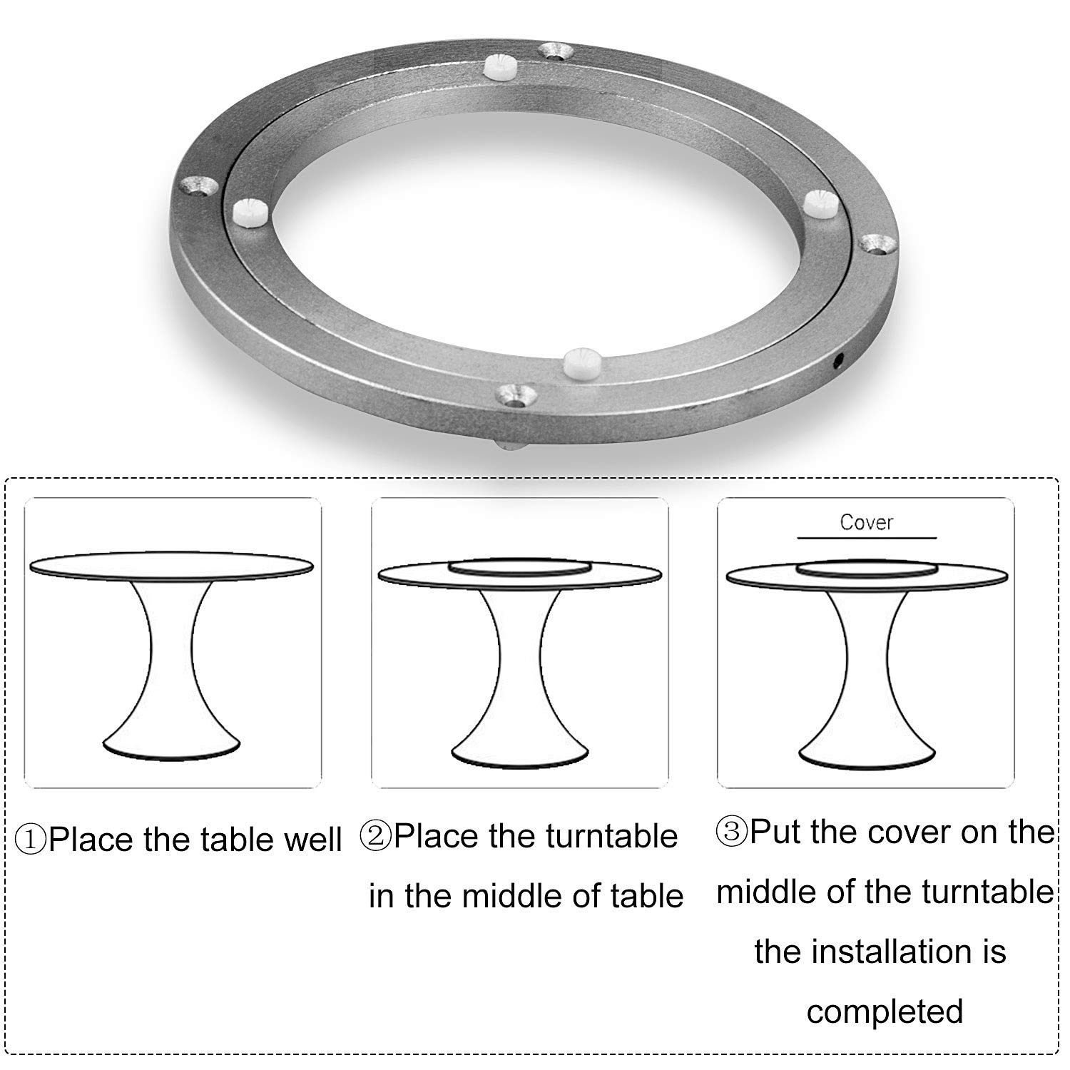 8 Inch Lazy Susan Hardware, A+Selected Heavy Duty Aluminium Lazy Susan Turntable, Sliver Rotating Turntable Bearing Table Base, Round Swivel Plate for Glass, Granite or Wood Kitchen Ding Table