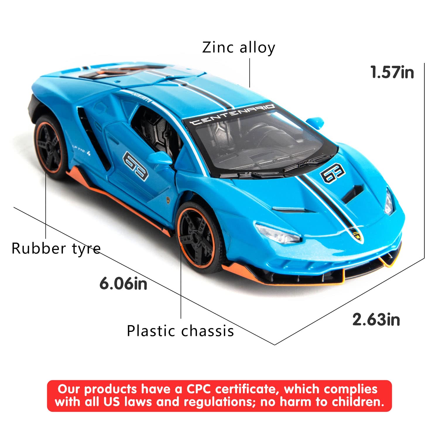 BDTCTK Compatible for 1:32 Lamborghini LP770 Model Car, Zinc Alloy Pull Back Toy Car with Sound and Light for Kids Boy Girl Blue