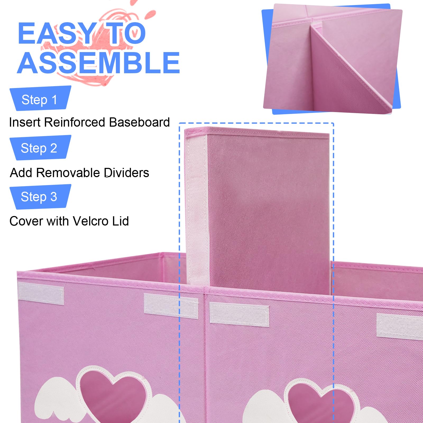 Large Toy Box Chest,Collapsible Sturdy Storage Bins with Lids,Large Kids Toy Storage Organizer Boxes Baskets for Kids,Boys,Girls,Toddler,Nursery Room,Playroom((Light Pink Heart)