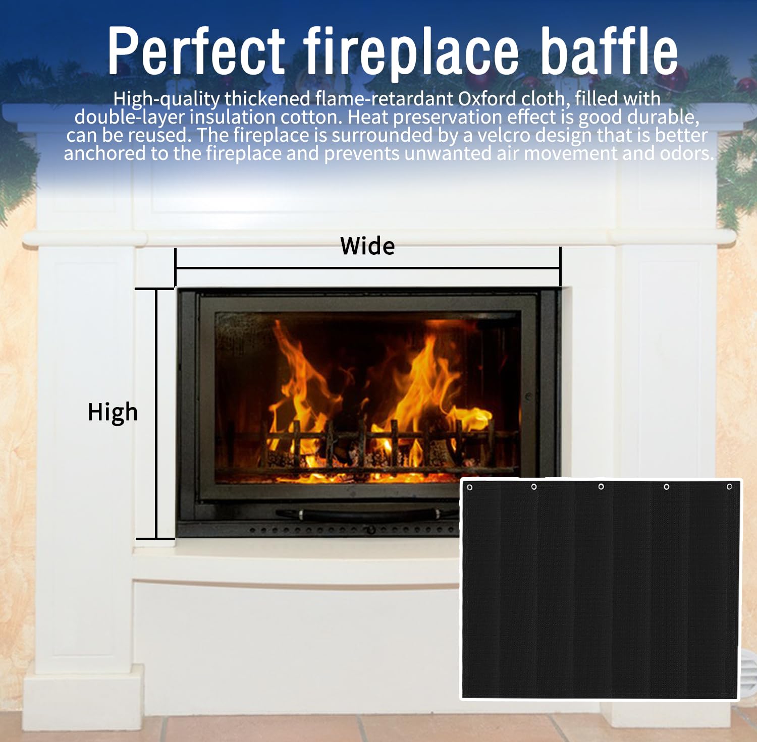 39 x 32 Inch Fireplace Blocker Blanket- Self-Adhesive Fireplace Draft Stoppers for Save Energy- Fireplace Cover with Hook and Loop Tapes Stops Overnight Heat Loss