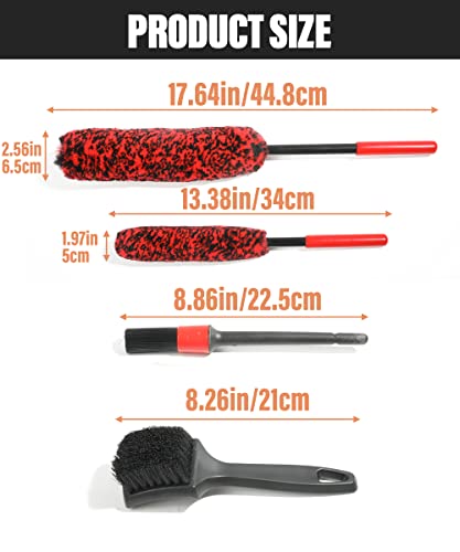 ESEWALAS 4 Pack Car Detailing Brushes,Car Wheel Brush Set, Car Cleaning Brush Kit Include 2X Soft Wheel Cleaning Brush,Detailing Brush and Stiff Tire Brush,Wheel Cleaner Brush