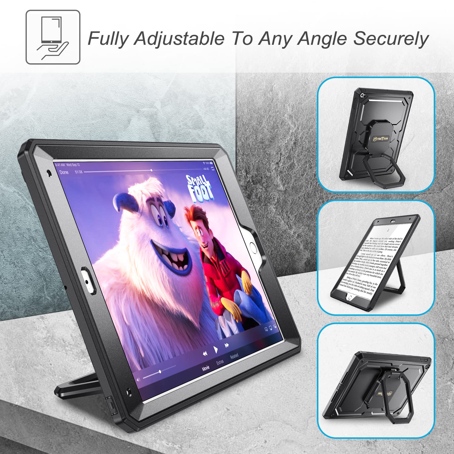 Fintie Case for iPad 9th / 8th / 7th Generation (2021/2020/2019) 10.2 Inch - [Tuatara Magic Ring] 360 Degree Rotating Grip Stand Shockproof Fully-Body Rugged Cover with Screen Protector, Black