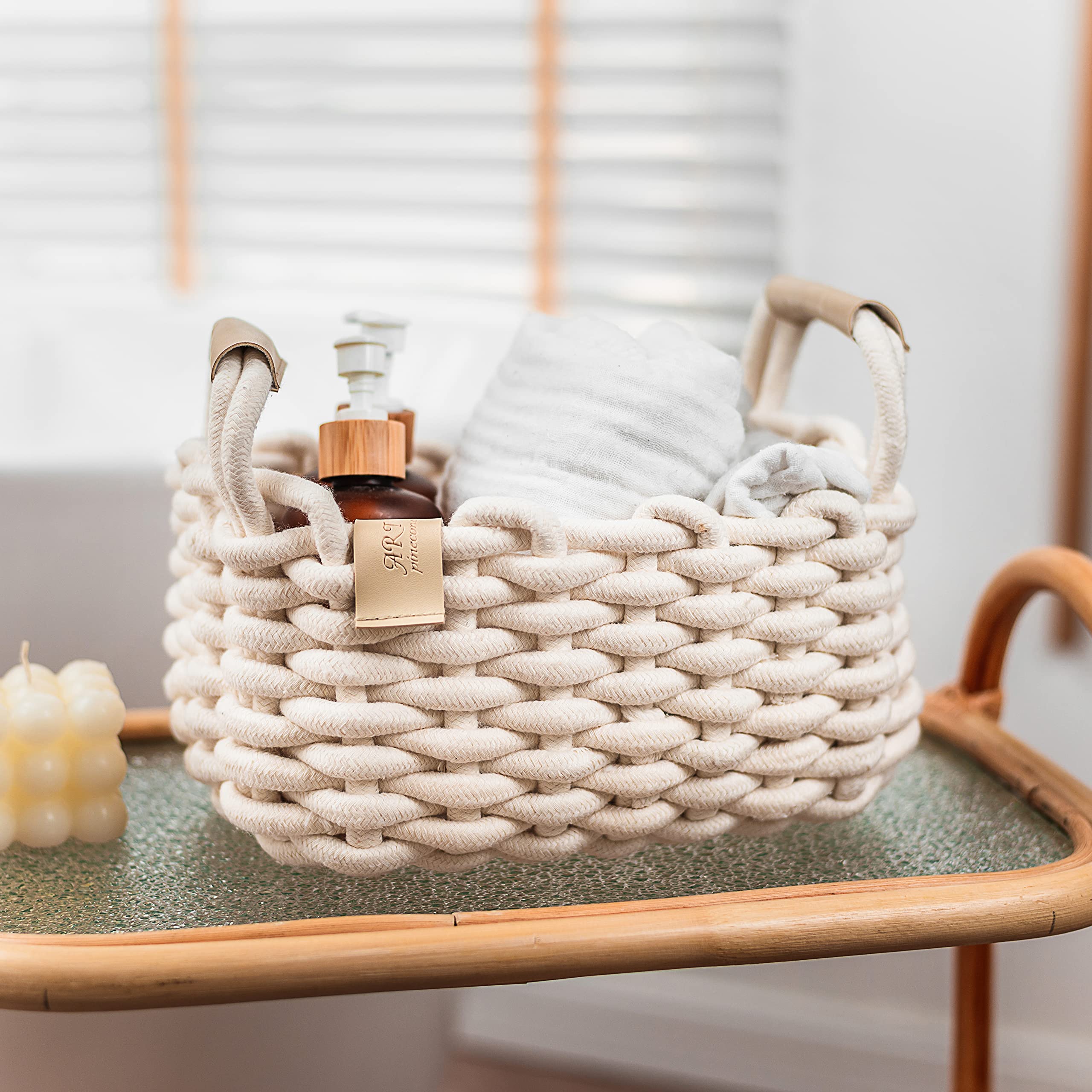 ART pinecone Handmade Thick Cotton Rope Basket | Woven Storage Basket | Basket Organizer | Woven Basket | Home Storage | Home Decor Storage (white & red, 18"*16")