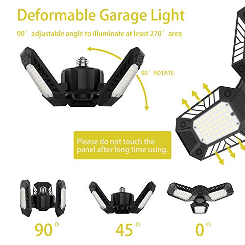 60W 5000K LED Garage Lights LED Garage Light Bulb, Garage Light with Adjustable Wings, LED Shop Light for Workshop, Warehouse, Working Light (1Pack)