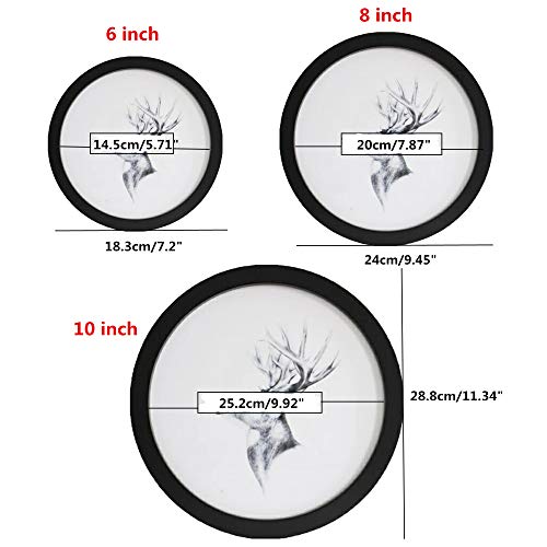 alblinsy Round Photo Frame Wooden Wall Hanging Picture Frames for Home Office Wall Decor (Black, 10 inch)