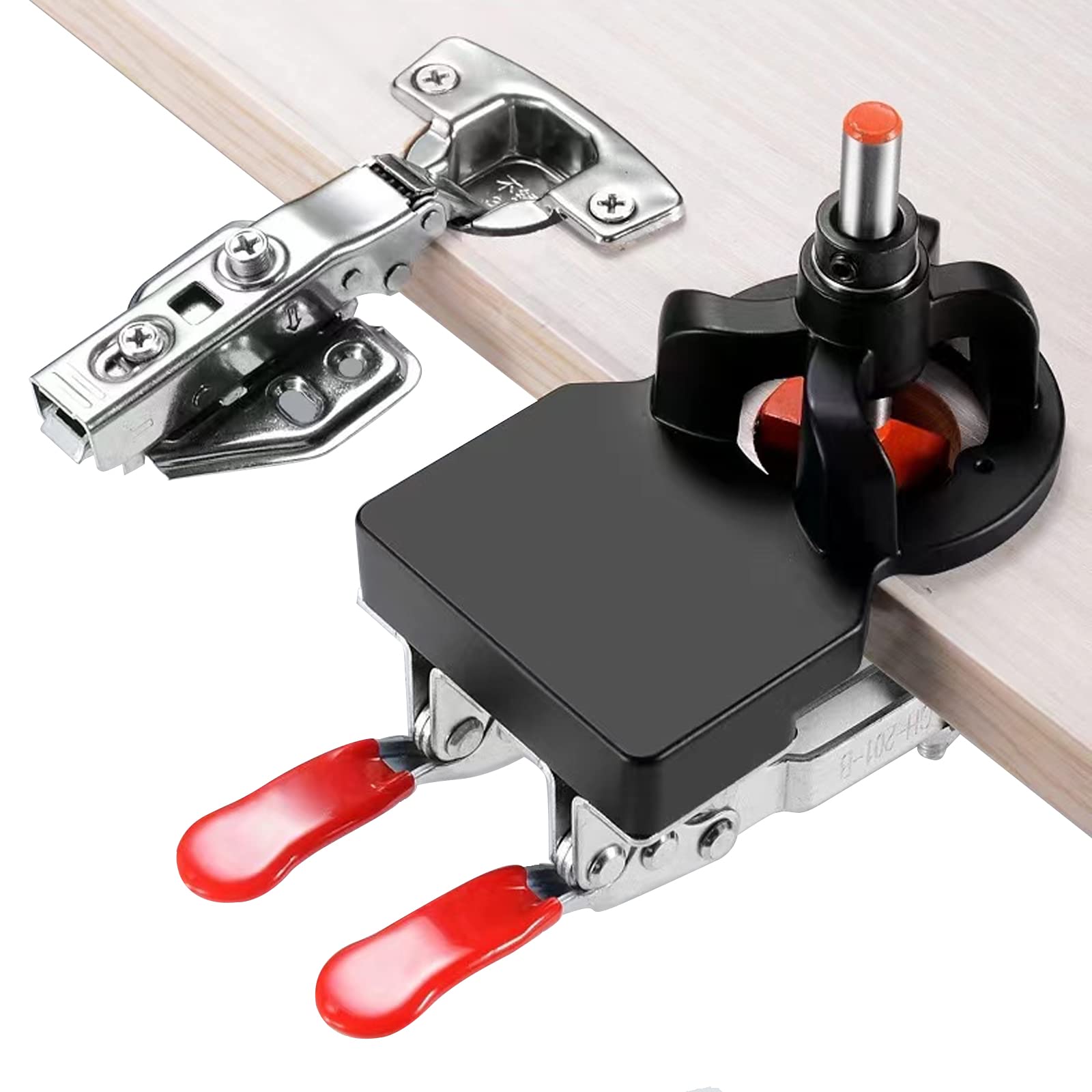 Adoles 35mm Concealed Door Hinge Jig, Accurate Locking Cabinet Hinge Jig,Aluminum Alloy DIY Pocket Hole Jig,2 Retaining Clips,Adjustable Quick Punch Cabinet Hardware Jig