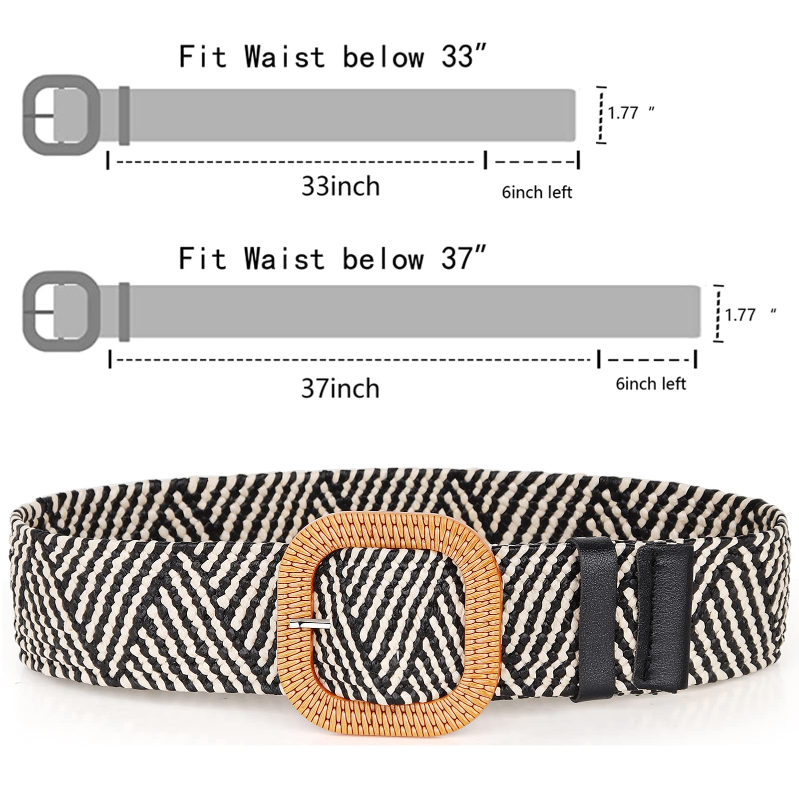 4 Pack Woven Straw Raffia Belts for Women Dress Elastic Stretch Rattan Waist Wide Band