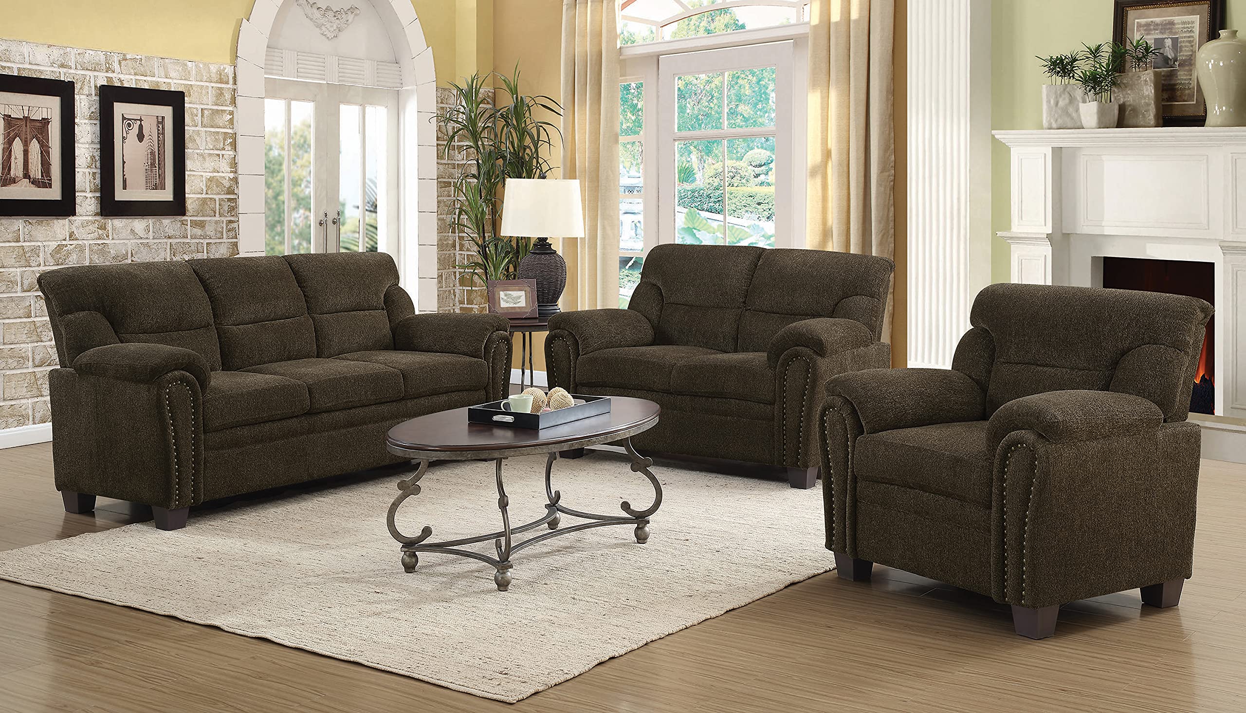 Clementine Padded Loveseat with Nail Heads Brown 506572