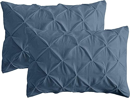 California Bedding Pinch Plated/Pintuck Pillow Cover Sham Medium Blue Solid Set of 2 Luxuries Decorative 800 TC Long-Staple Egyptian Cotton Super King 20x36 Size, Soft Breathable Natural Cotton
