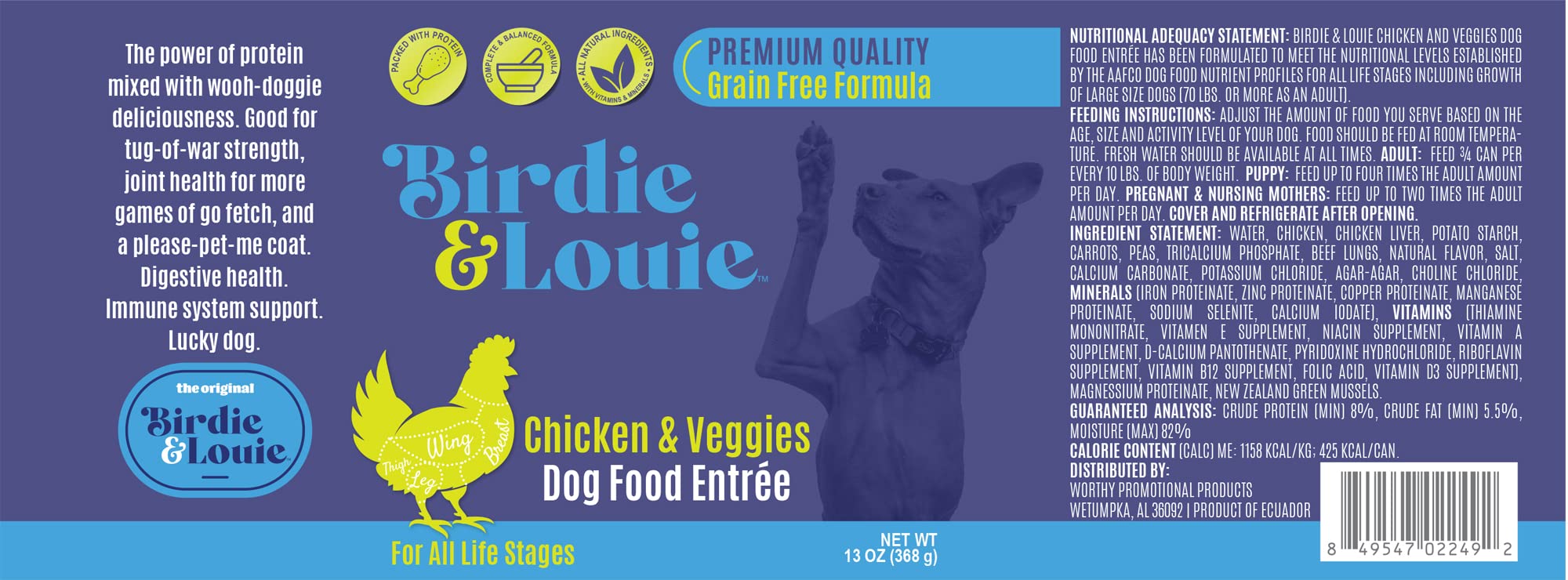 Birdie & Louie Wet Dog Food Real Chicken and Veggies 12-Pack 13oz Cans