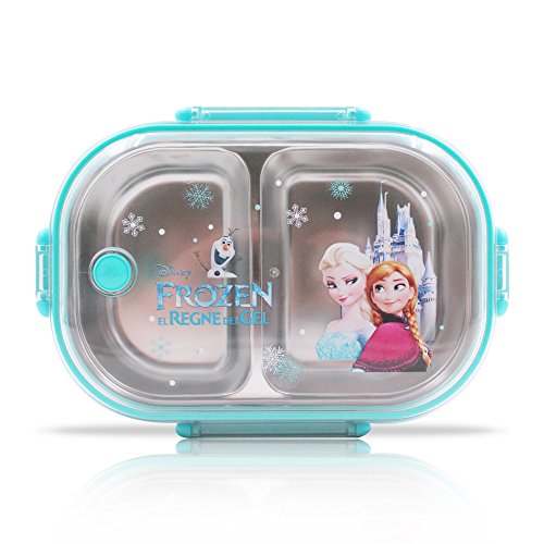 FINEX Frozen Blue Bento Box Container Set with Clear Lid & Spoon - Princess Elsa Anna Olaf Snowman