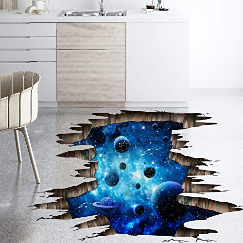 3D Galaxy Universe Scene Blue Cosmic Wall Decals Removable Magic 3D Milky Way Outer Space Dolphin Planet Starry Sky Stars Wall Decals for Kids Bedroom Ceiling Living Room Nursery