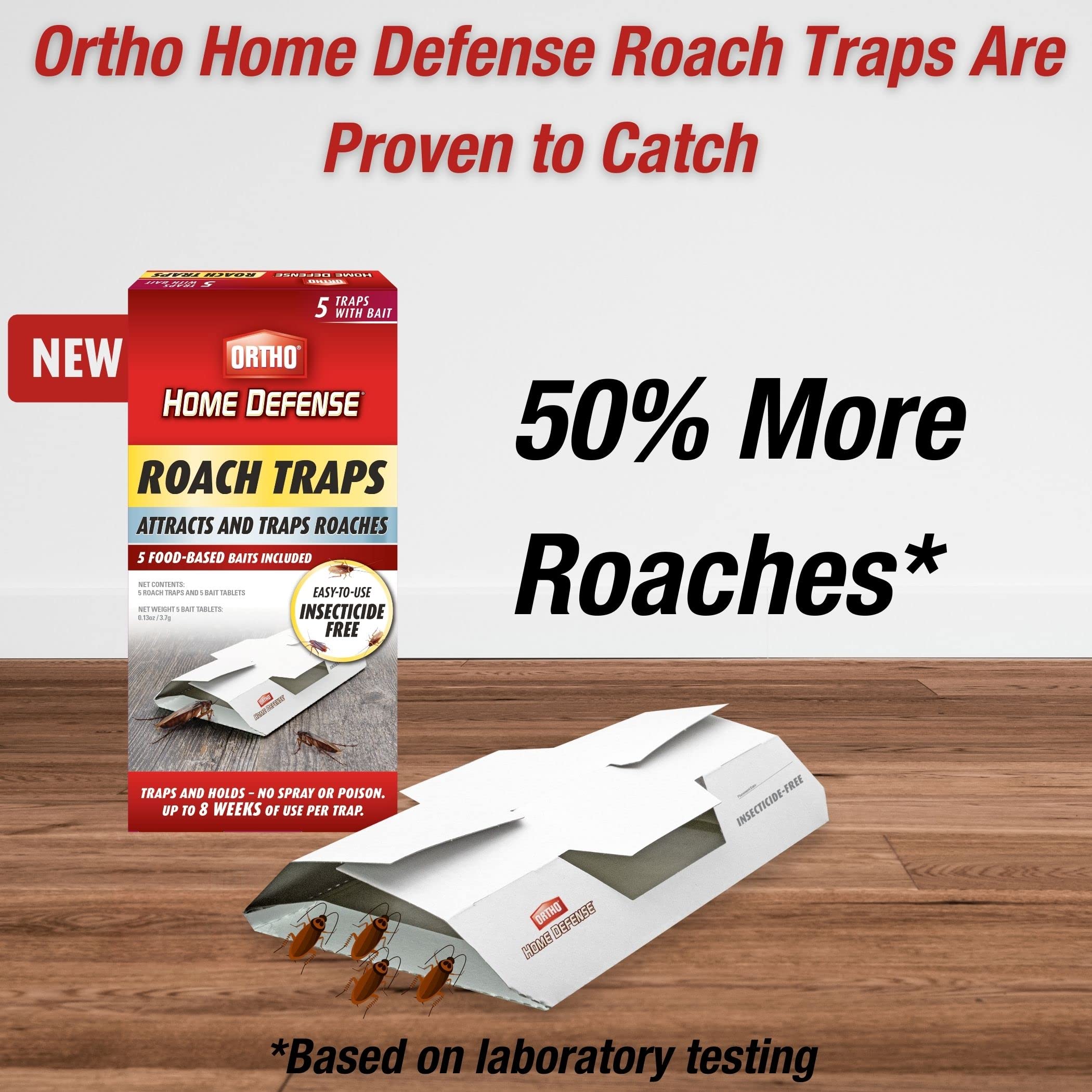 Ortho Home Defense Roach Trap with Bait Tablets, Cockroach Killer, Baited Glue Traps, Roach Traps, High Catch Rate, Roach Killer Indoor Infestation for Homes & More, 15 Traps (3 Pack)โฆ