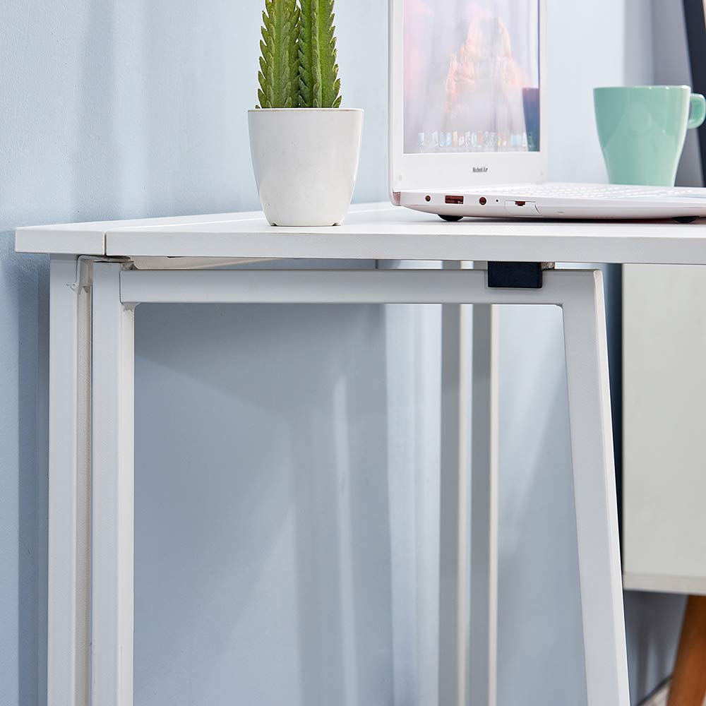 4HOMART Folding Desk, Small Foldable White Computer Desk, Home Office Laptop Table Writing Desk, Compact Study Reading Table for Small Space