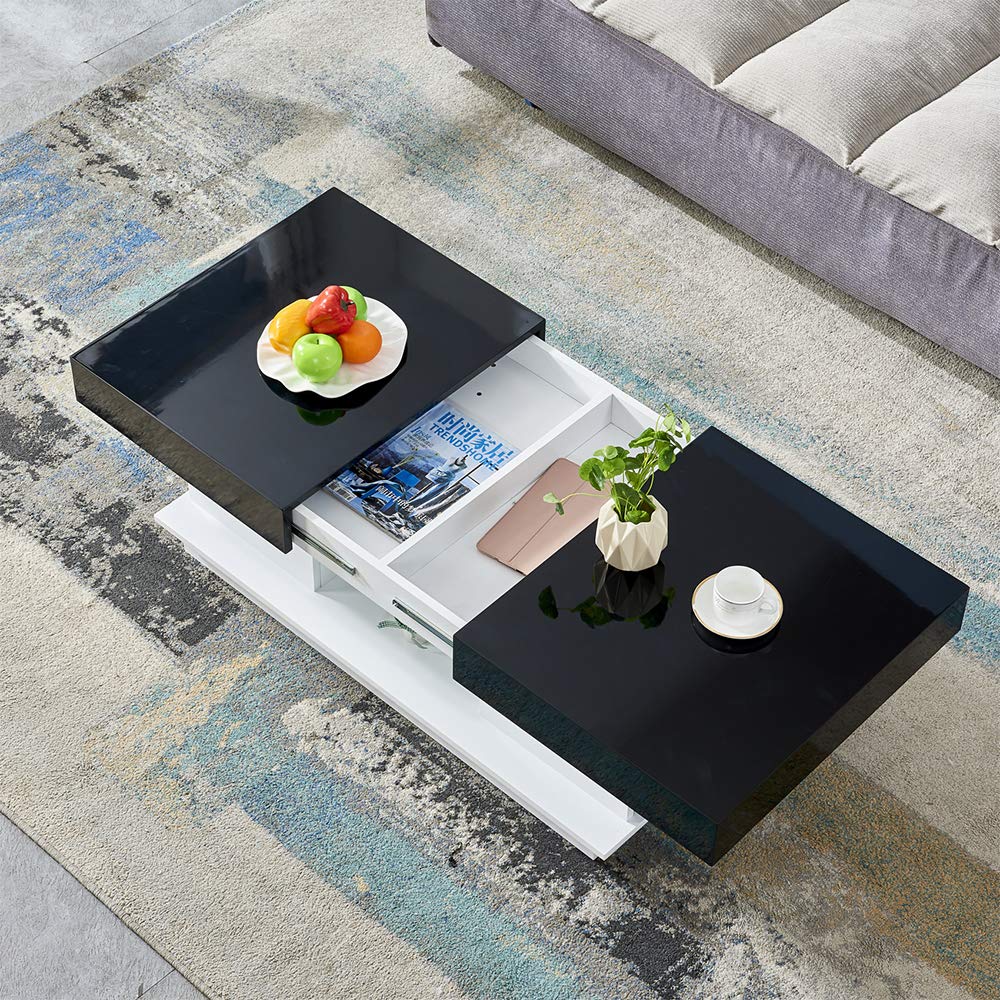 4HOMART High Gloss Coffee Table Rectangular End Table Modern Cocktail Table Living Room Home Office Furniture