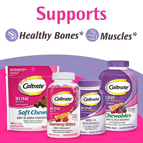 Caltrate Gummy Bites 500 mg Calcium and Vitamin D Supplement, Black Cherry, Strawberry, Orange - 100 Count