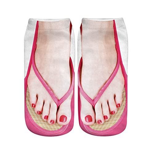 3D Pattern Manicure Print Socks Flip Flop Funny Hidden Running Socks Women Personalized Low Cut Ankle Socks Size