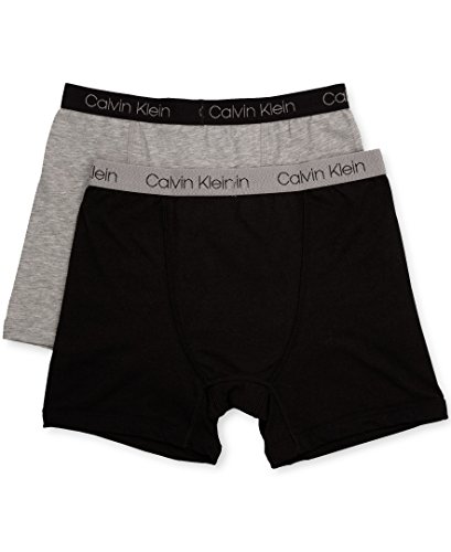 Calvin Klein Boys' Modern Cotton Assorted Boxer Briefs Underwear, Pack of 2, H.Grey/Black, X-Large