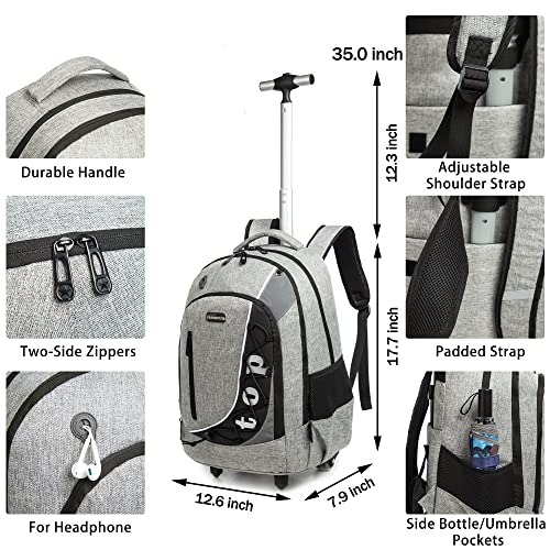 MOHCO Rolling Backpack 18inch with Lunch Bag and Pencil Case Wheeled School Bookbag for Boys and Girls