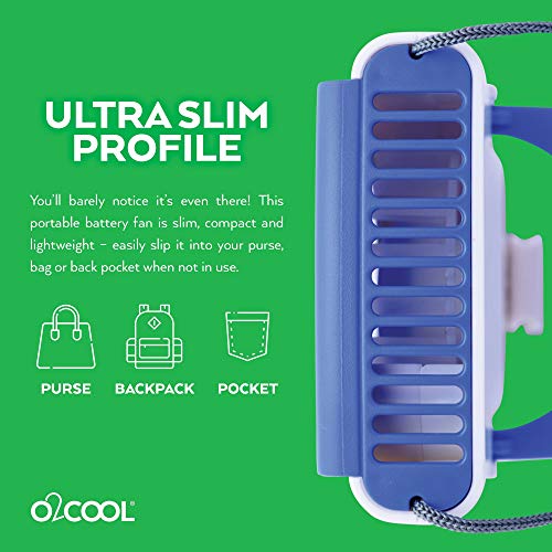 O2COOL Deluxe Necklace Fan | Battery Powered, Hands-Free Personal Cooling Fan w/Adjustable Lanyard, Table Top Stand + Wearable Clip (Dark Blue + Purple (2 Pack))