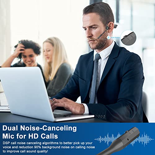BANIGIPA Bluetooth Headset with Microphone, Open Ear Headphones Wireless Bluetooth Noise Cancelling for Laptop PC Computer Cell Phones, Air Conduction Headphones for Office Meeting Home Working-16 Hrs