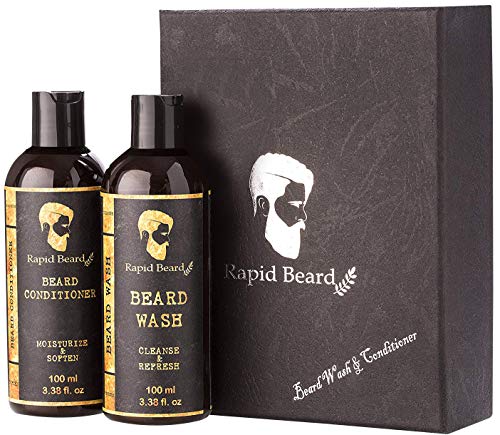 Beard Shampoo and Beard Conditioner Wash & Growth kit for Men Care - Softener & Moisturizer for Hydrating, Cleansing and Refreshing Beard and Mustache Facial Hair Gift Set (100ml / 3.4 fl oz)