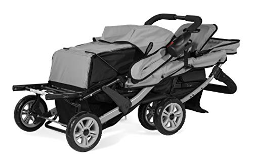 Foundations Sport Trio 3-Seat Folding Stroller with Oversized UV Blocking Canopy, 5-Point Harness for Added Safety, Easy Loading, Storage Bucket, Fits Through Most Standard Doorways (Gray)