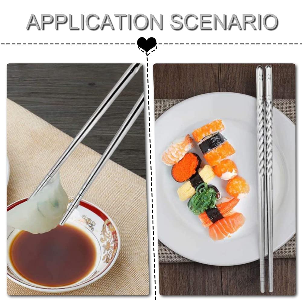 8 Pairs Reusable Chopsticks Stainless Steel Metal Chop Sticks Finger Multipack Threaded Japanese Chinese Korean Chopstick Dishwasher-Safe