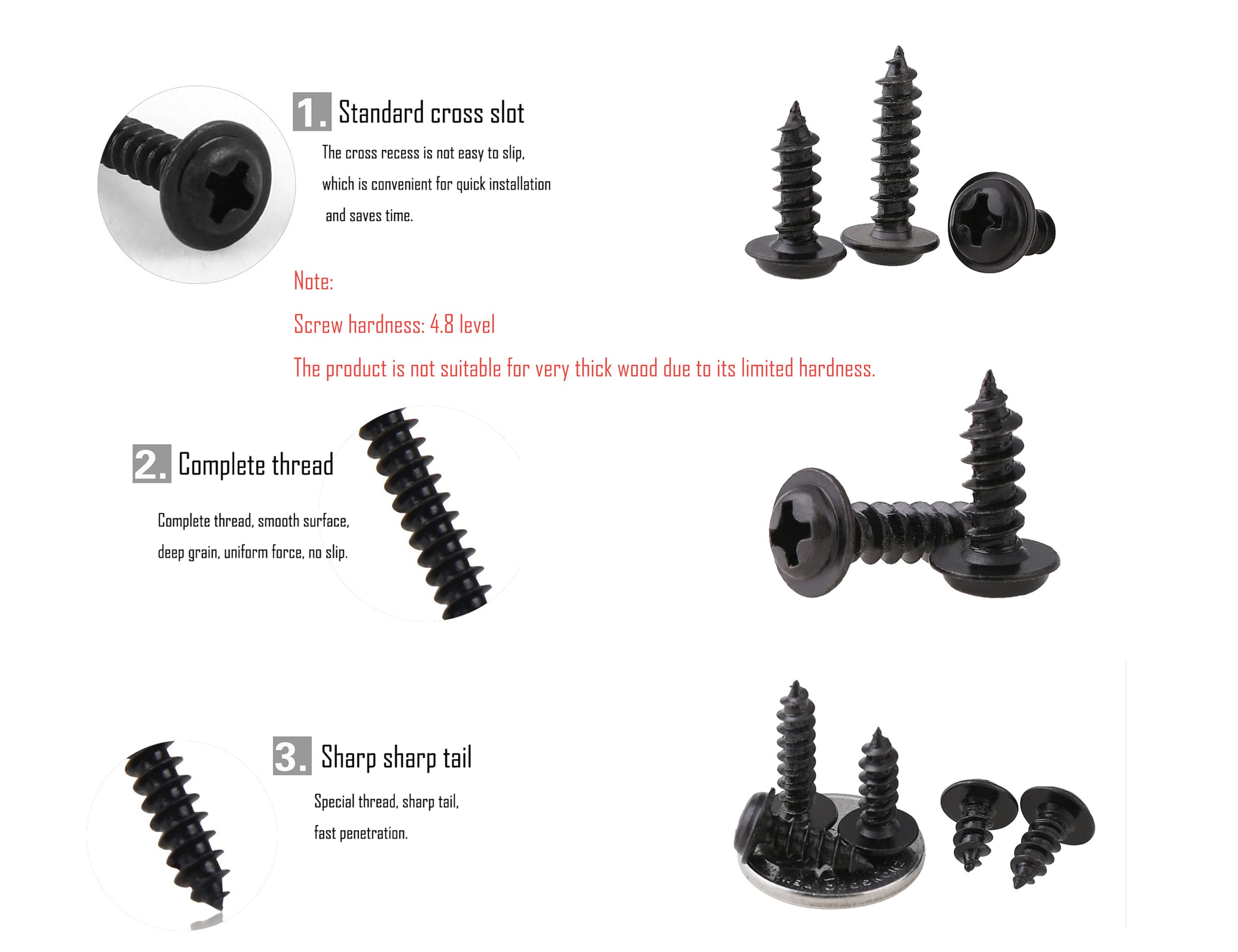 LBY 900pcs M2.3 M2.6 M3 Truss Head Self Tapping Screws, Wafer Head Screws, Pan Head with Washer Screw 9 Sizes Self Tapping Screws Assortment Kit, Carbon Steel (Blacking)