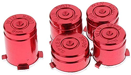 Alloy Metal 9mm Bullet Buttons Mod Kit ABXY & Guide Button for Xbox One xboxone Controller (Red)