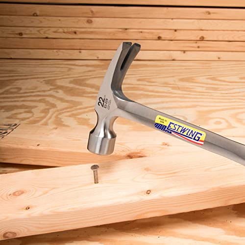 Estwing E3β22S 22 oz Straight Claw Hammer with Smooth Face & Shock Reduction Grip, Silver