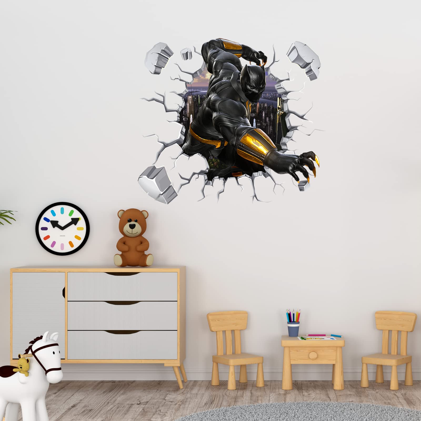 3D Superhero Wall Decals Realistic Self-Adhesive Vinyl for Bedroom Nursery Playroom Decoration Wall Stickers Gift Supplies(15.7inx19.7in)